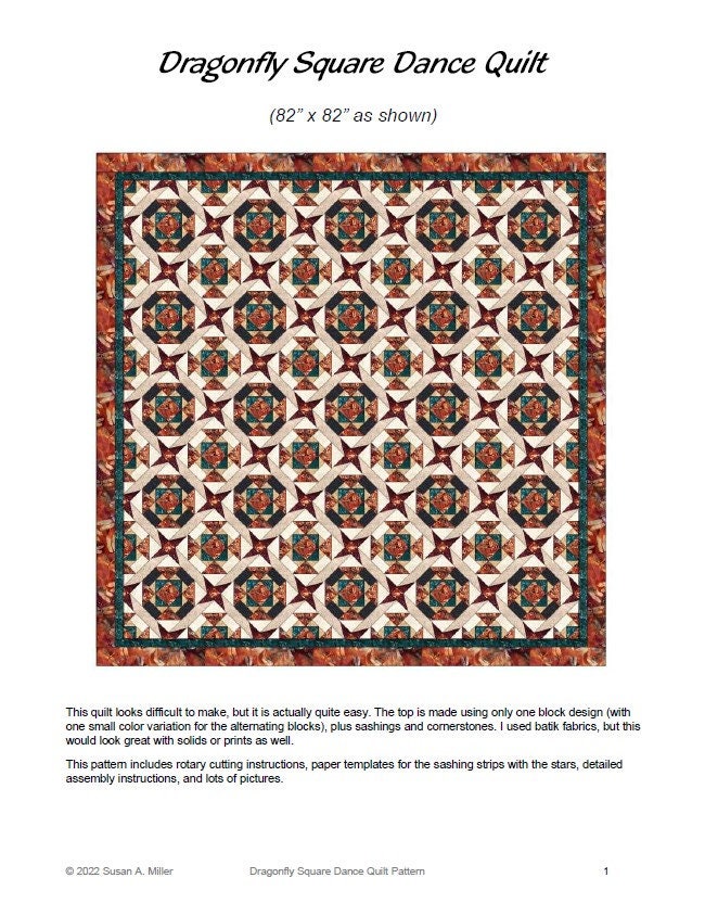 Dragonfly Square Dance - Quilt PDF Pattern, Pieced Churn Dash Blocks ...