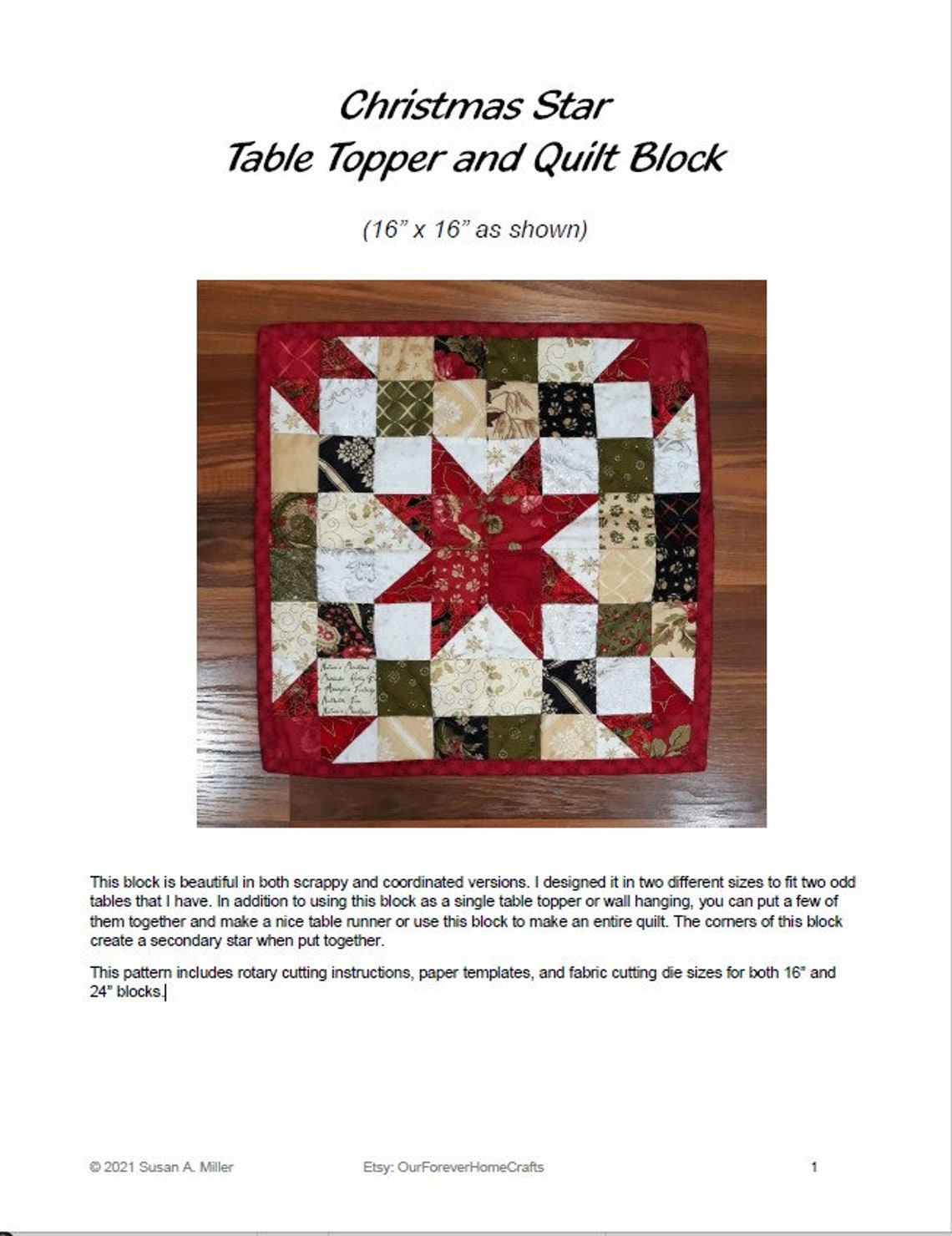 Christmas Stars - Quilted Table Topper PDF Pattern, Christmas Block ...