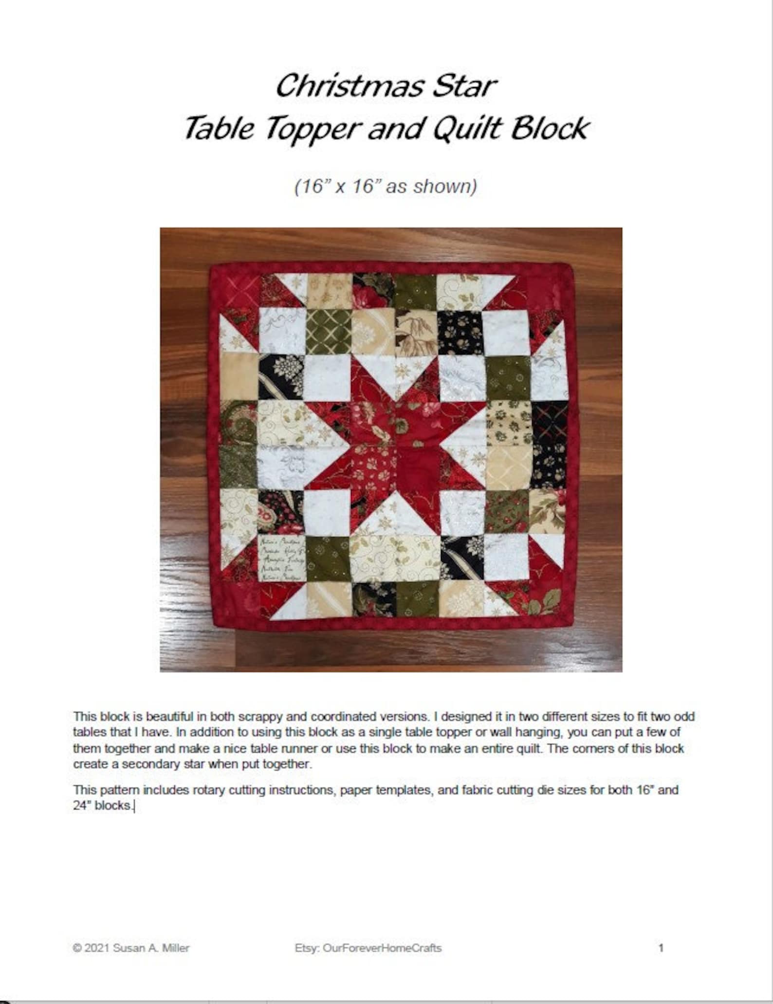 Christmas Stars - Quilted Table Topper PDF Pattern, Pieced Star Blocks ...