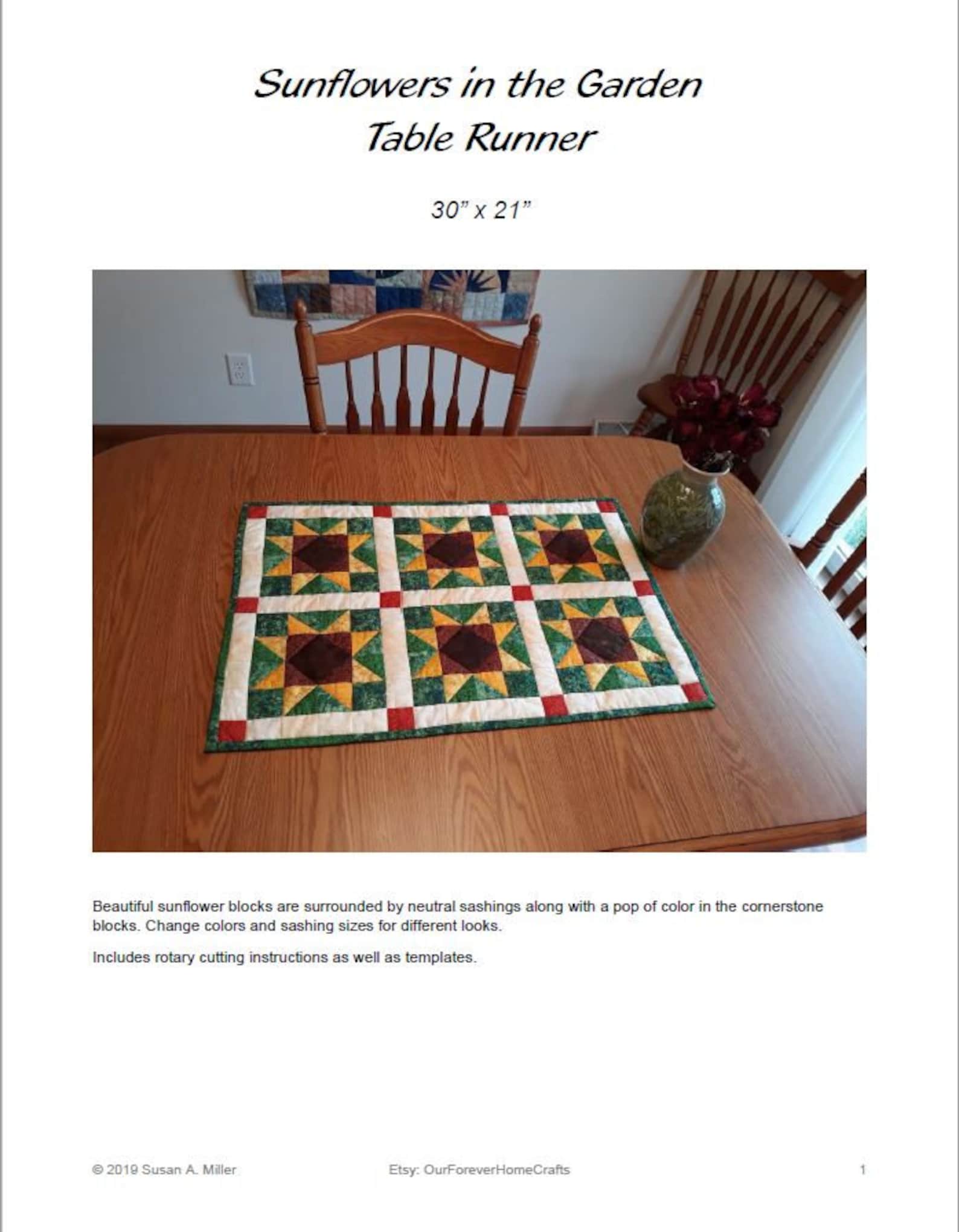 Sunflowers in the Garden Quilted Table Runner PDF Pattern | Etsy