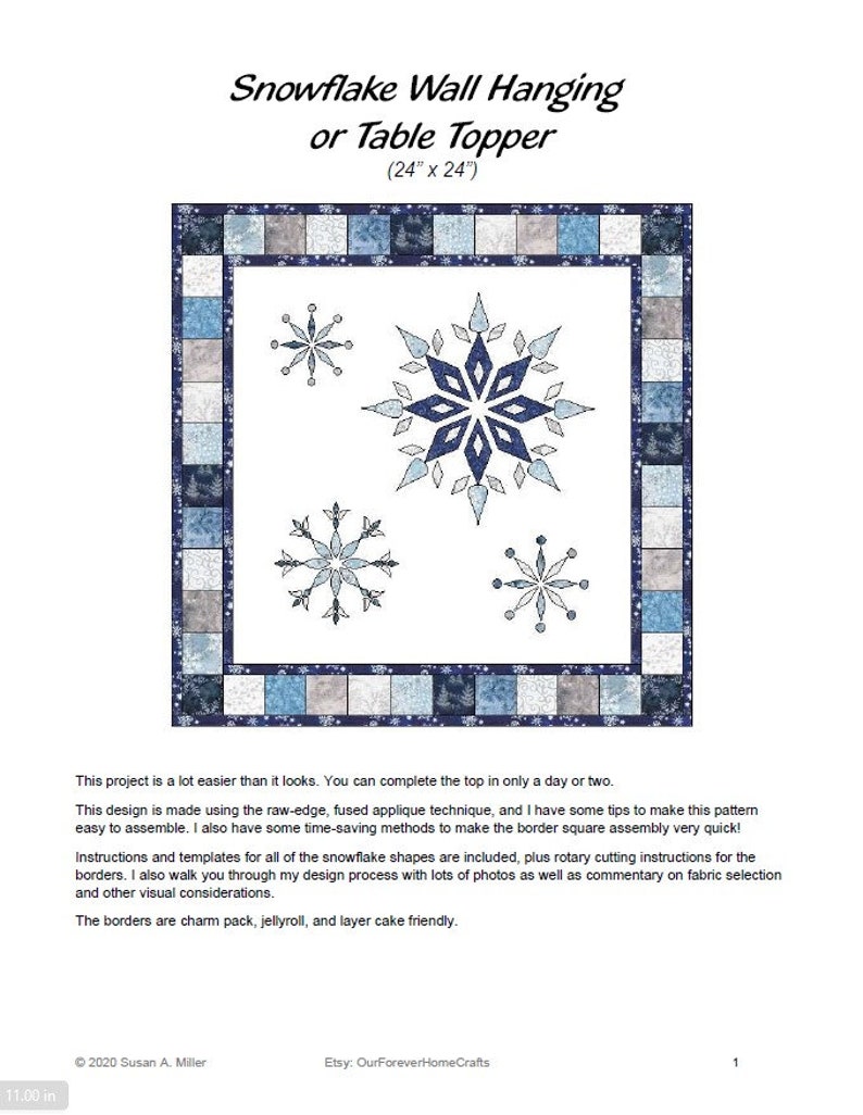 Winter Snowflakes - Appliqued Quilted Wall Hanging and Table Topper PDF ...