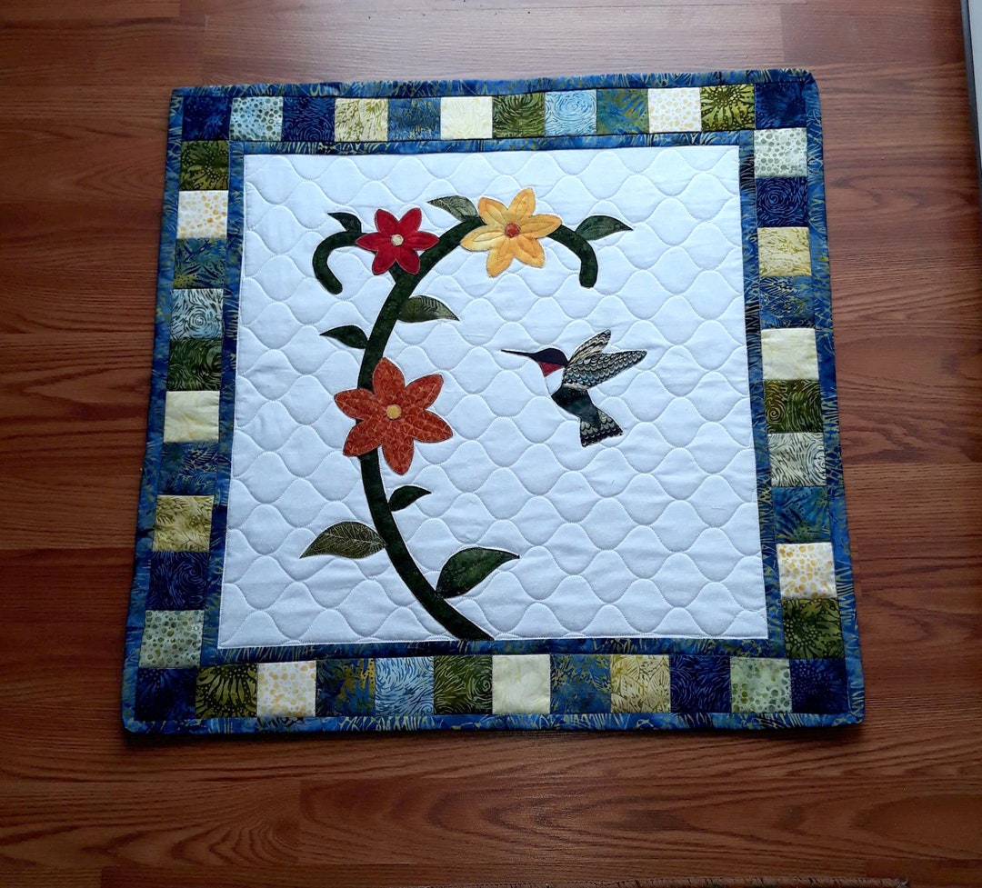 Hummingbird Wall Hanging - Appliqued Wall Hanging or Table Topper PDF Quilt Pattern, Raw-edge ...