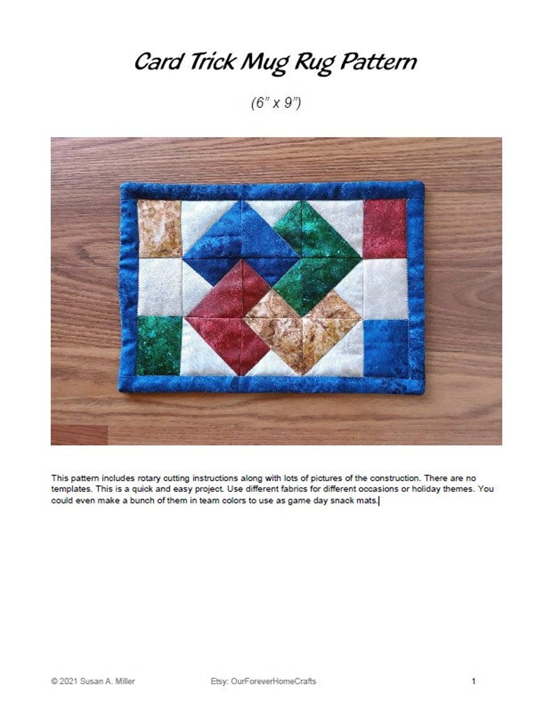 Card Trick Mug Rug - Quilted Mug Rug PDF Pattern, Pieced Card Trick ...