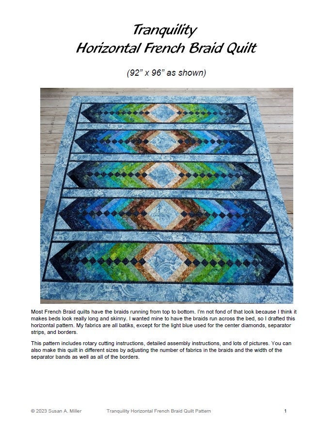 Tranquility - Horizontal French Braid Quilt PDF Pattern, Batik Fabrics ...