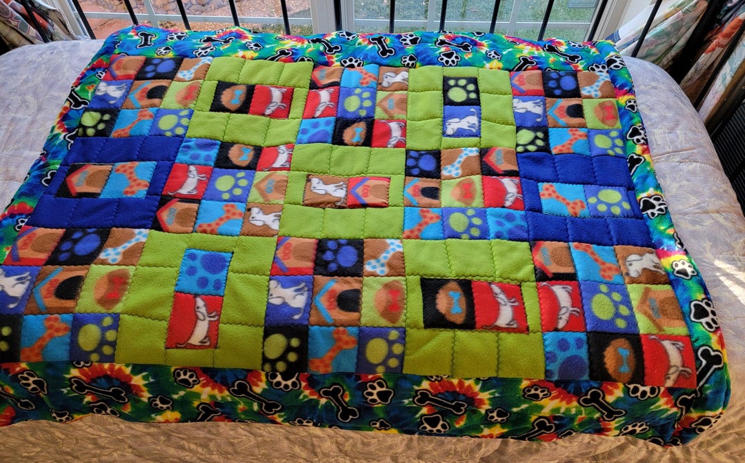 Puppy Quilt: Bright Patchwork Dog Design, USA Made (53" X 44") - Etsy