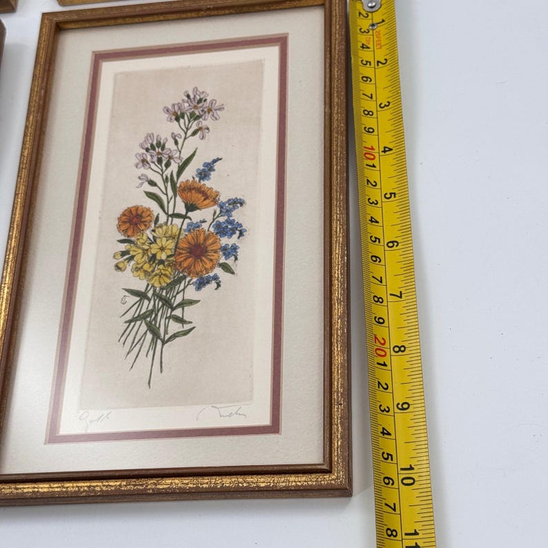 Vintage Botanical Prints Set of 4 Hand-colored Etchings Signed in ...
