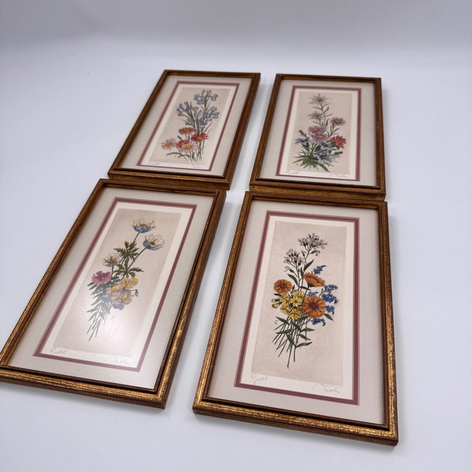 Vintage Botanical Prints Set of 4 Hand-colored Etchings Signed in ...
