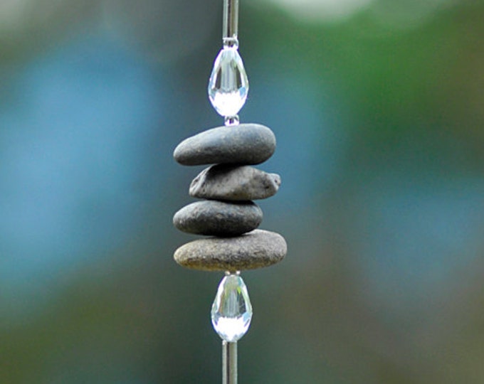 Large Suncatcher 40mm Round Cut Crystal Sun Catcher Stone Cairn Stacked ...