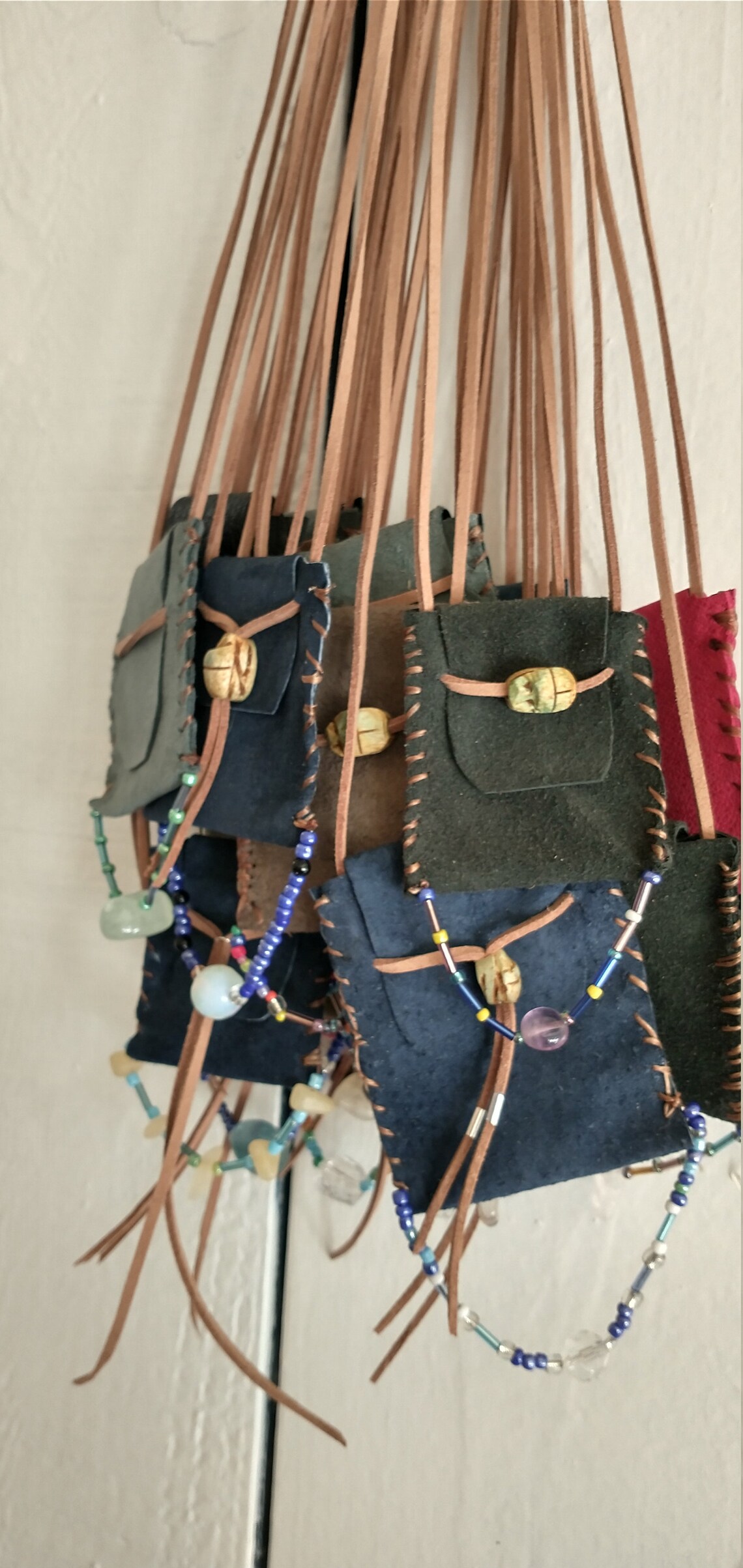 Handmade Leather Crystal Pouch Necklace: Chakra Healing Amulet - Etsy