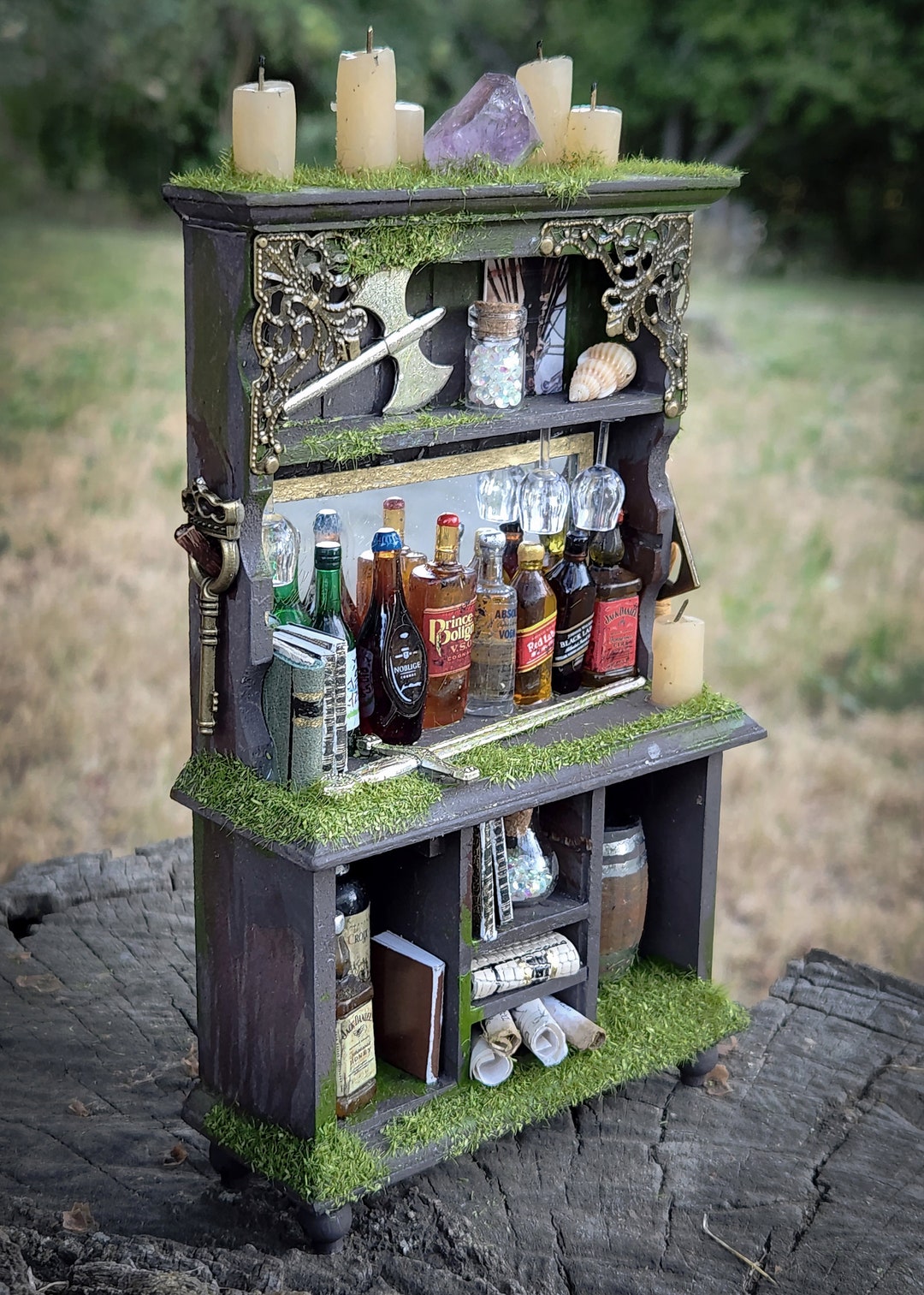 Witchy Fairy Tavern Hutch Bookcase Miniature Dollhouse Ooak-cottagecore Crystal Fairy Miniature ...