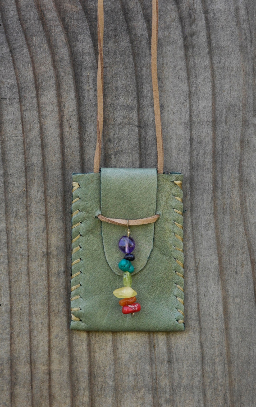 Handmade Leather Crystal Pouch Necklace: Chakra Healing Amulet - Etsy
