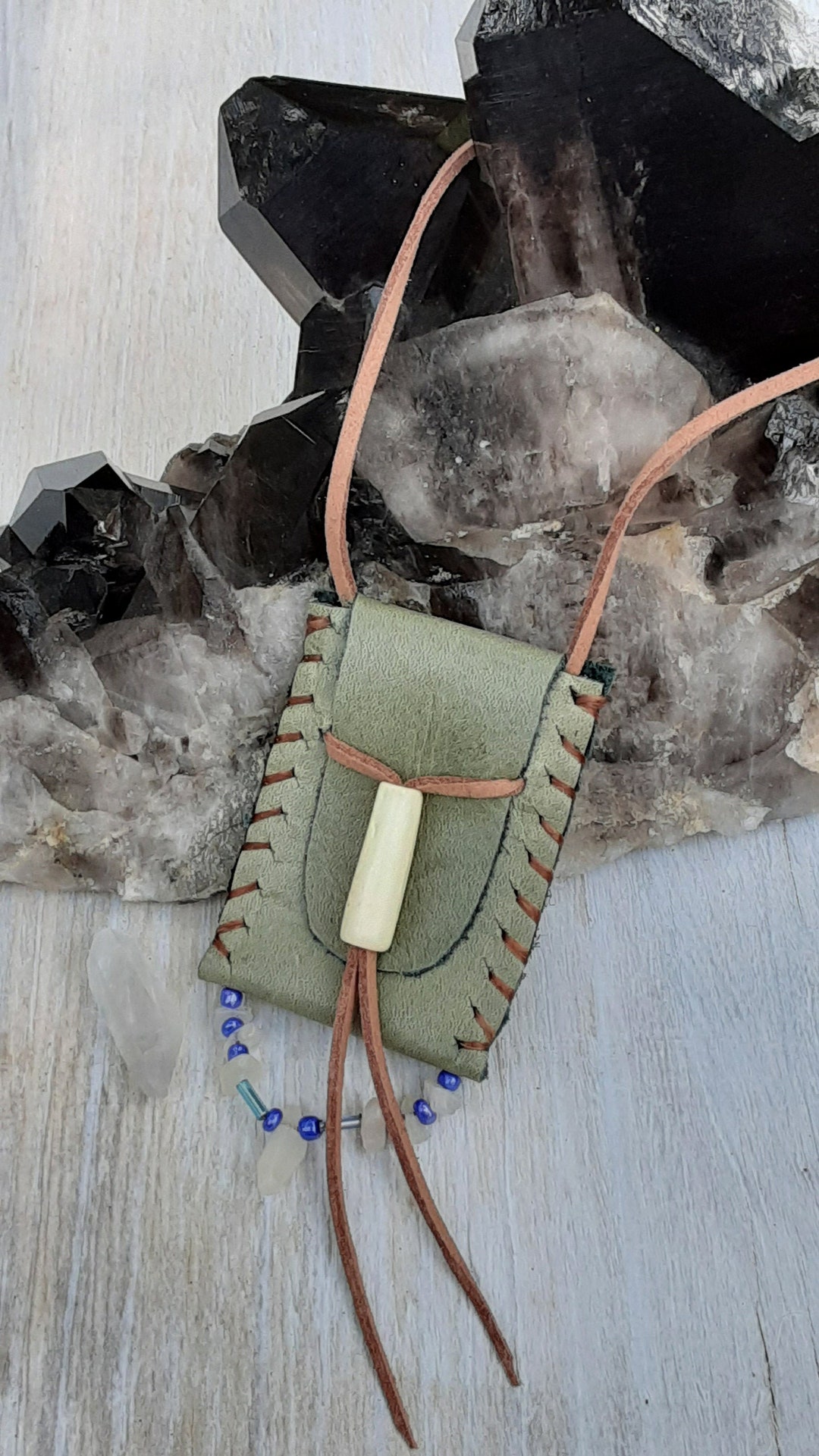 Handmade Leather Crystal Pouch Necklace: Boho Amulet Bag - Etsy