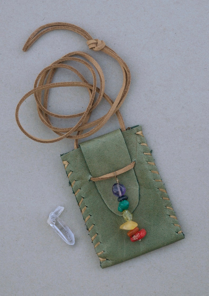 Handmade Leather Crystal Pouch Necklace: Chakra Healing Amulet - Etsy