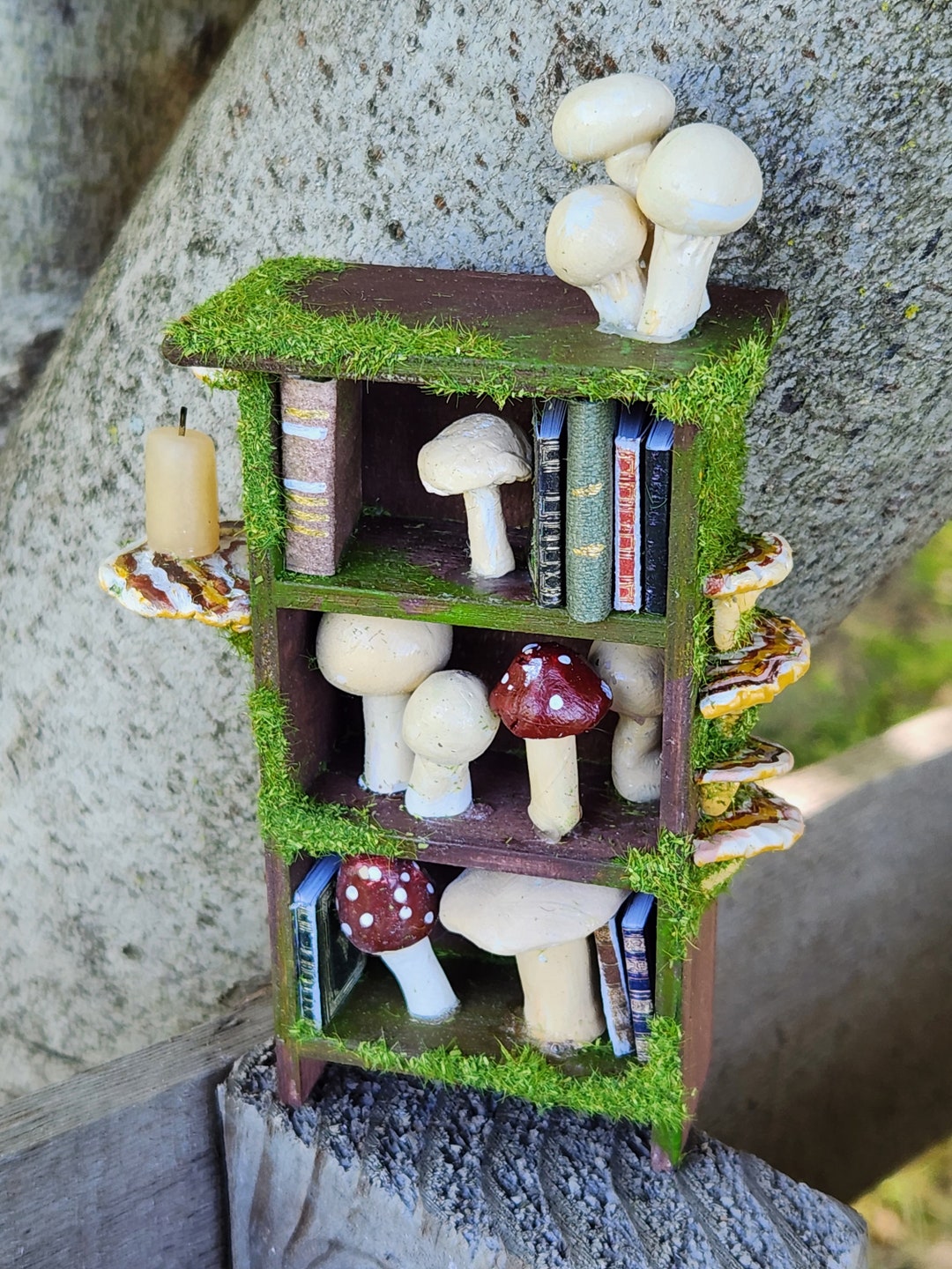 Cottagecore Crystal Fairy Bookcase Miniature Mushroom Dollhouse Ooak 17 ...
