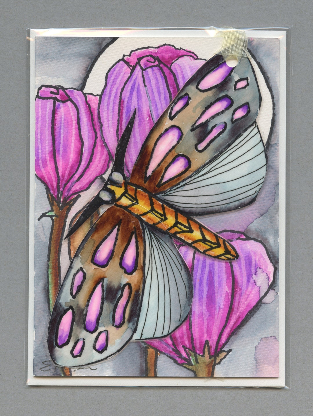Original Moonlight Moth Painting Hand-painted Art Greeting Cards by ...