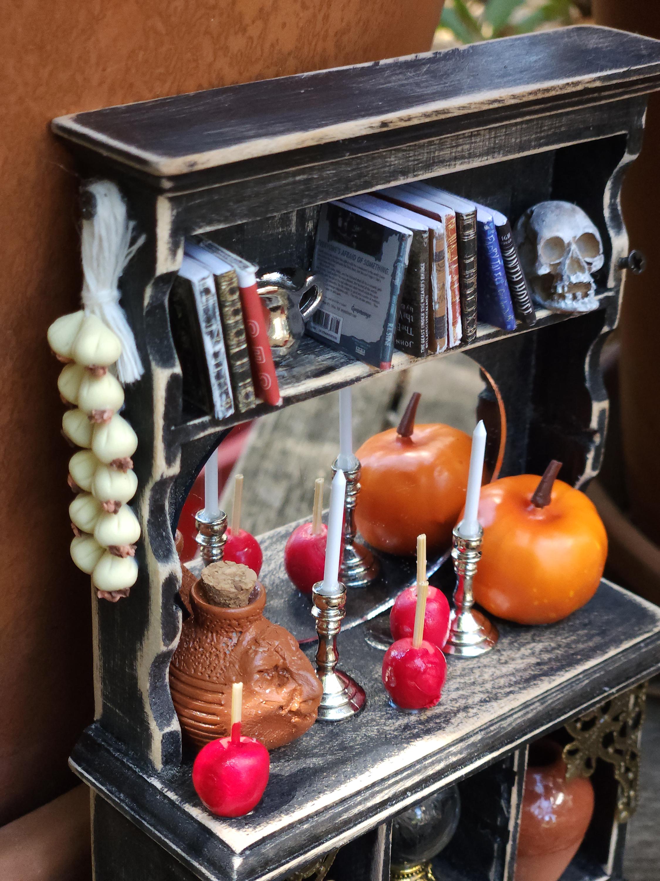 Halloween Witch Hutch Bookcase: OOAK Miniature Dollhouse With Crystals ...