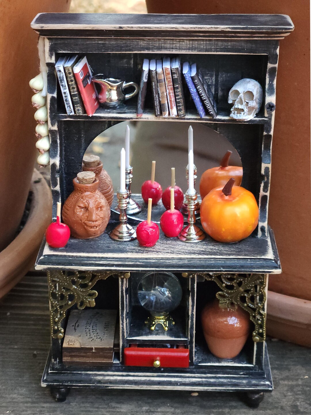 Halloween Witch Hutch Bookcase: OOAK Miniature Dollhouse With Crystals ...