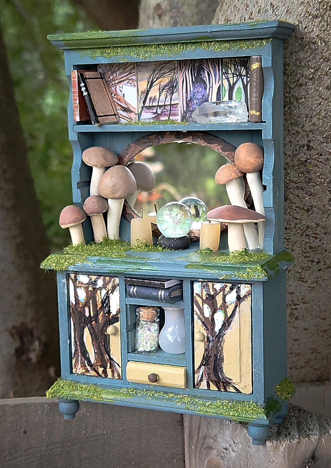 Witchy Magical Trees Cottagecore Crystal Fairy Hutch / Bookcase ...