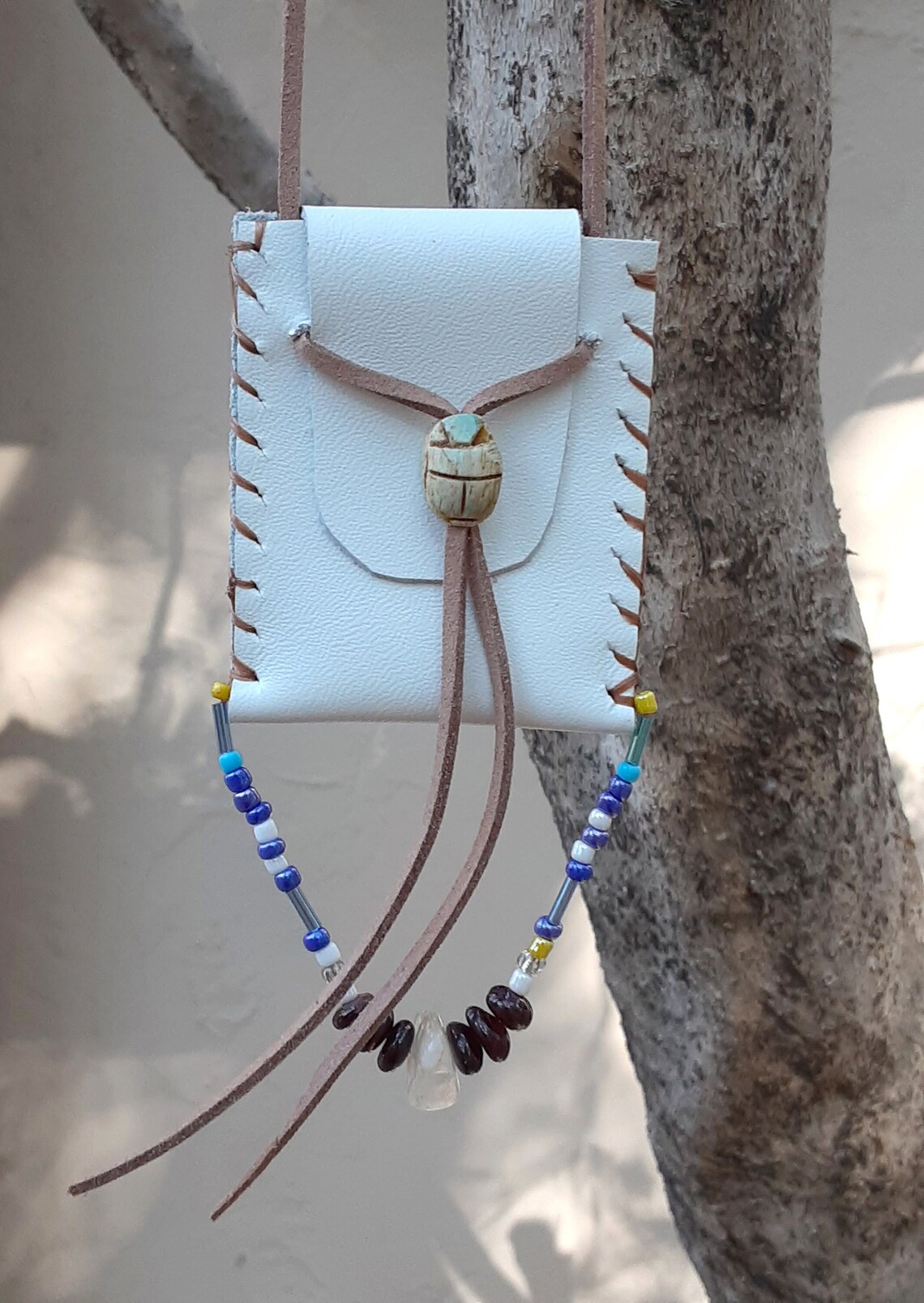 Handmade Leather Crystal Amulet Pouch Necklace: Boho Medicine Bag - Etsy
