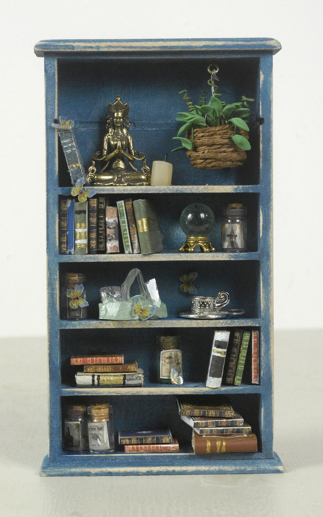 Miniature Dollhouse Bookcase, Books, Hanging Plants, Potions, Magic Cottagecore Handmade 1:12 ...