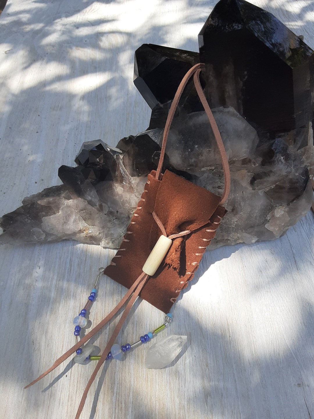 Handmade Leather Crystal Pouch Necklace: Boho Medicine Bag Amulet - Etsy