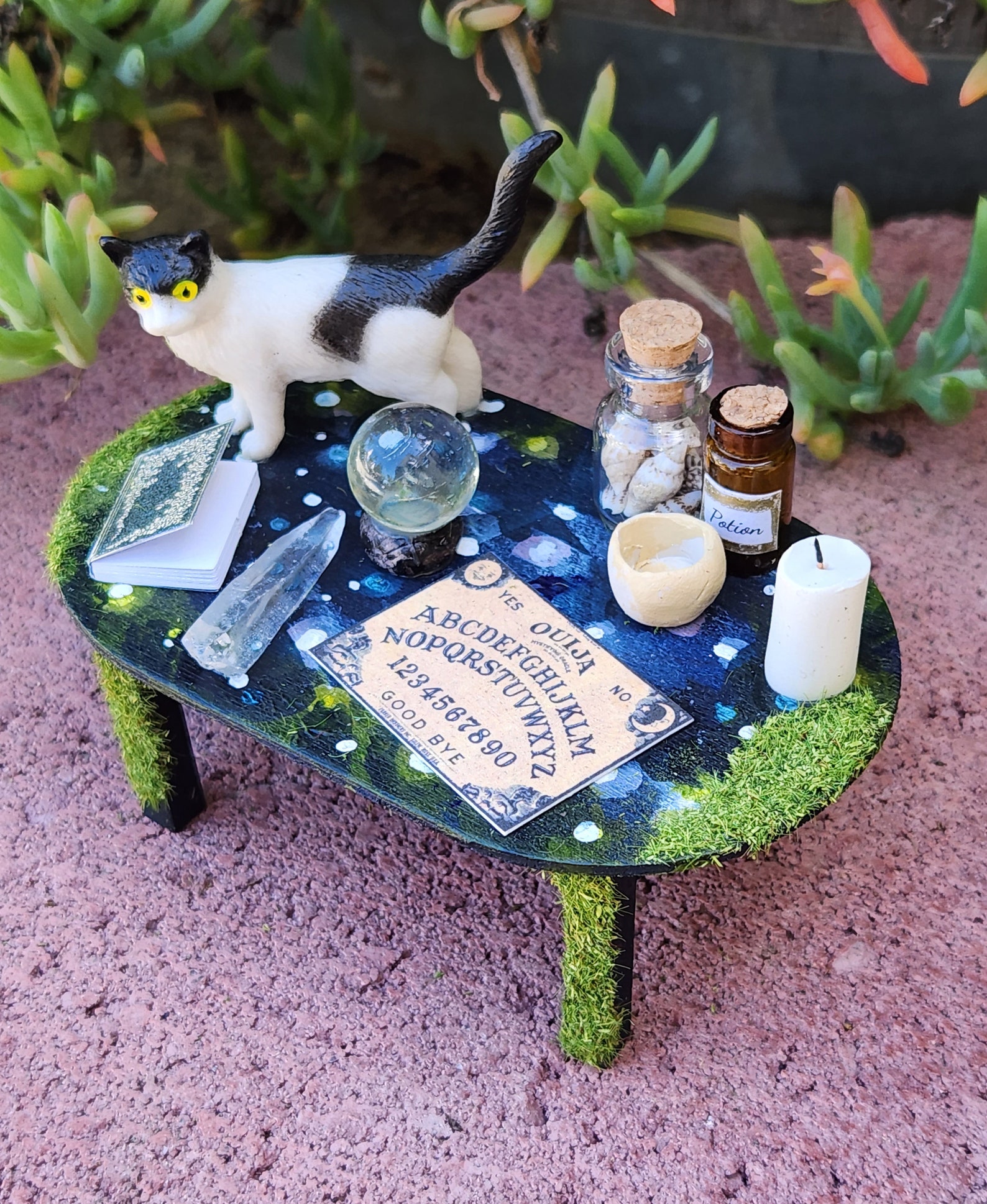 Magical Woodland Fairy Table Miniature Dollhouse Mushrooms Kitten Ooak ...