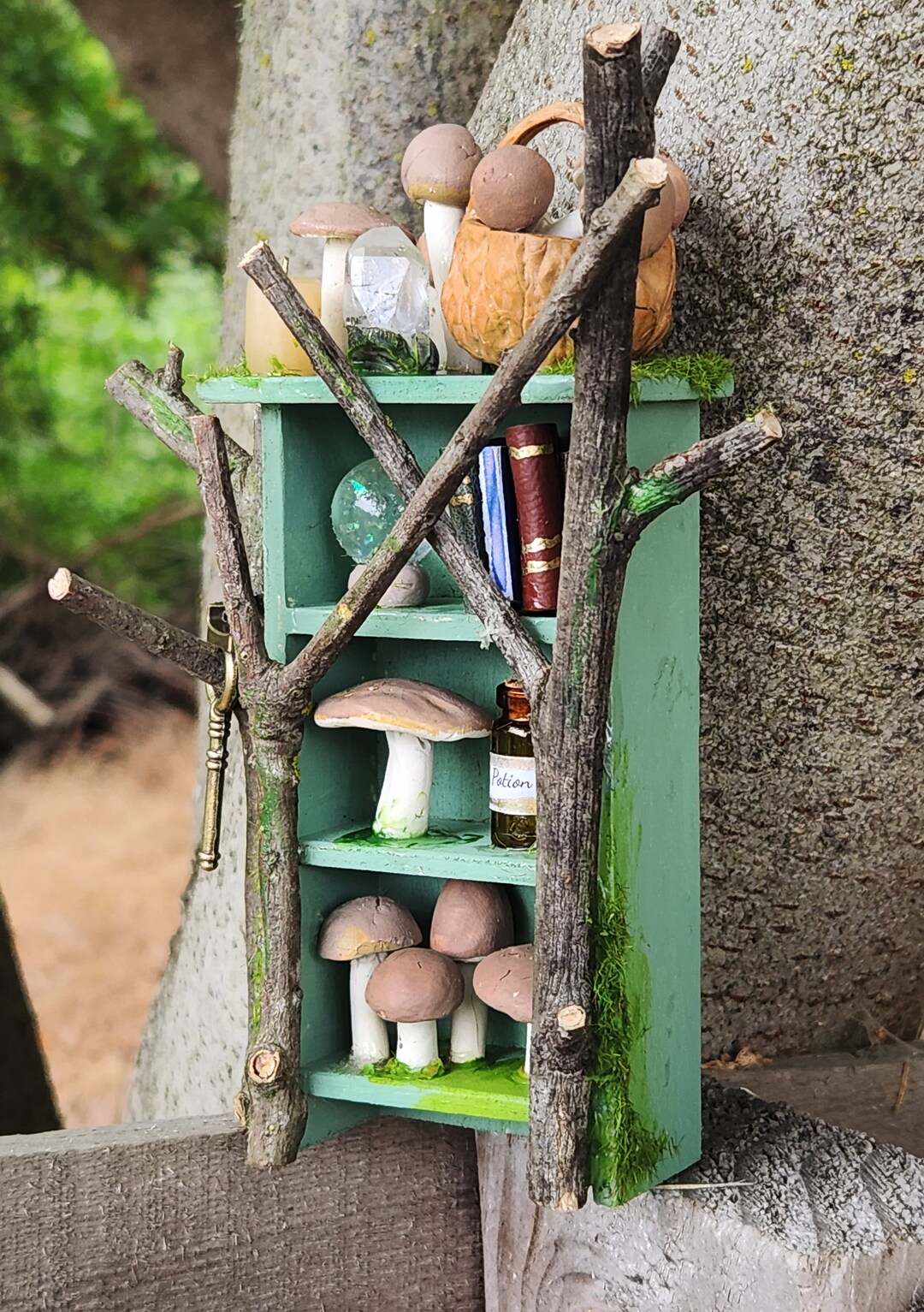 Mushroom Fairy Bookcase Miniature Dollhouse Cottagecore Ooak #32 ...