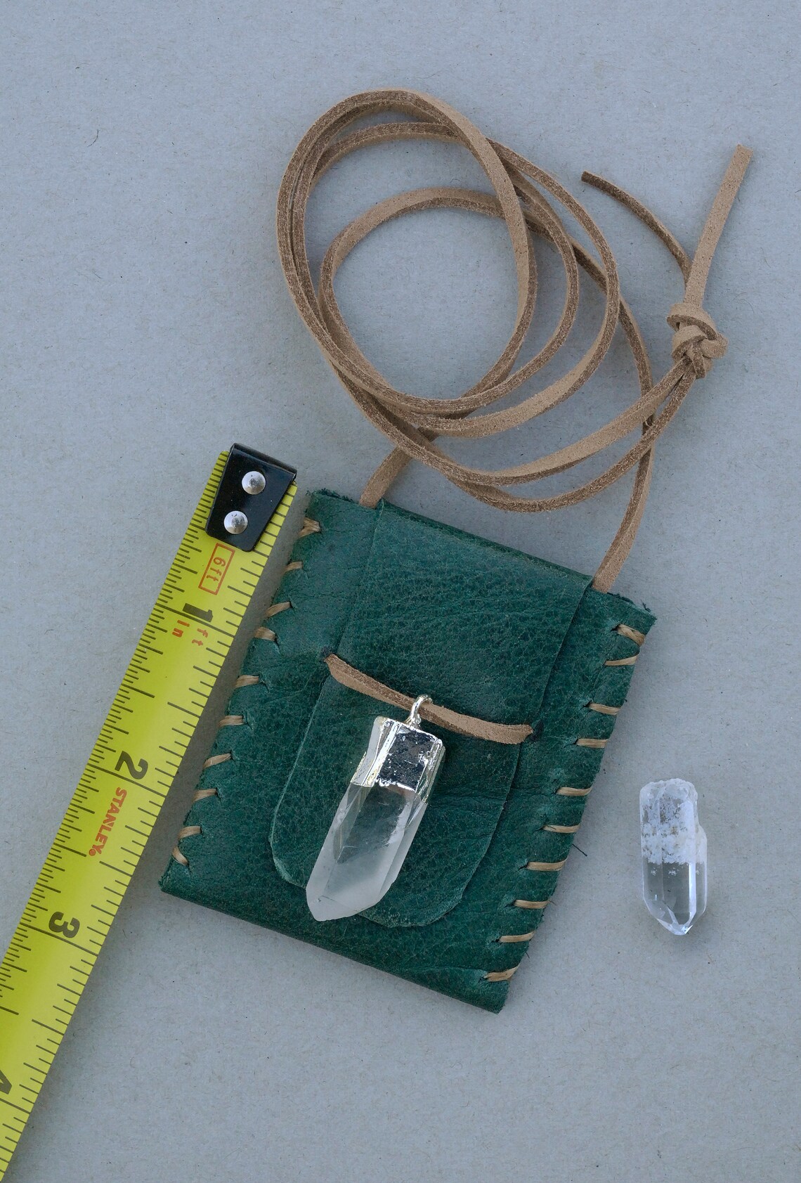 Handmade Leather Crystal Pouch Necklace: Quartz Amulet - Etsy