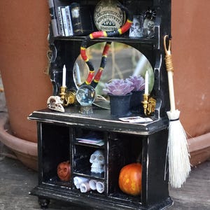 Miniature Witch Hutch Bookcase: OOAK Halloween Dollhouse With Crystals ...
