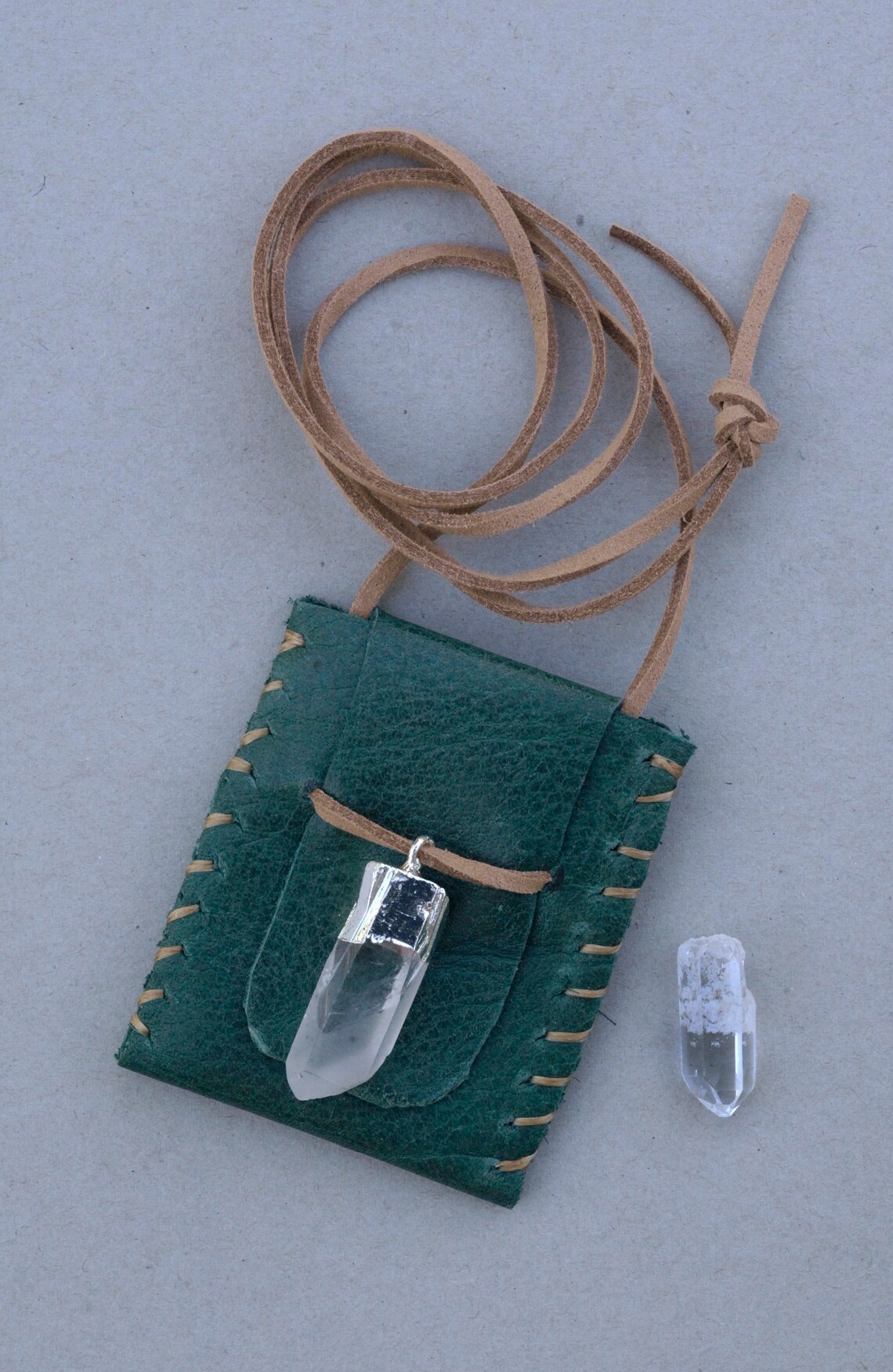 Handmade Leather Crystal Pouch Necklace: Quartz Amulet - Etsy