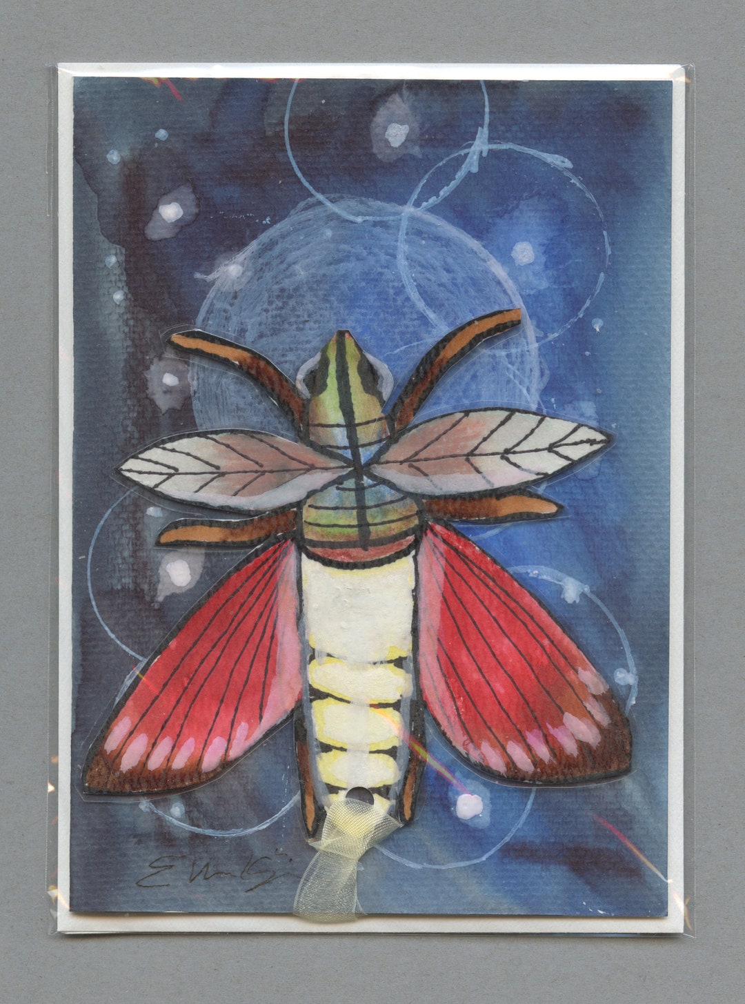 Hand-painted Firefly Art Card: Butterfly-moth Design - Etsy