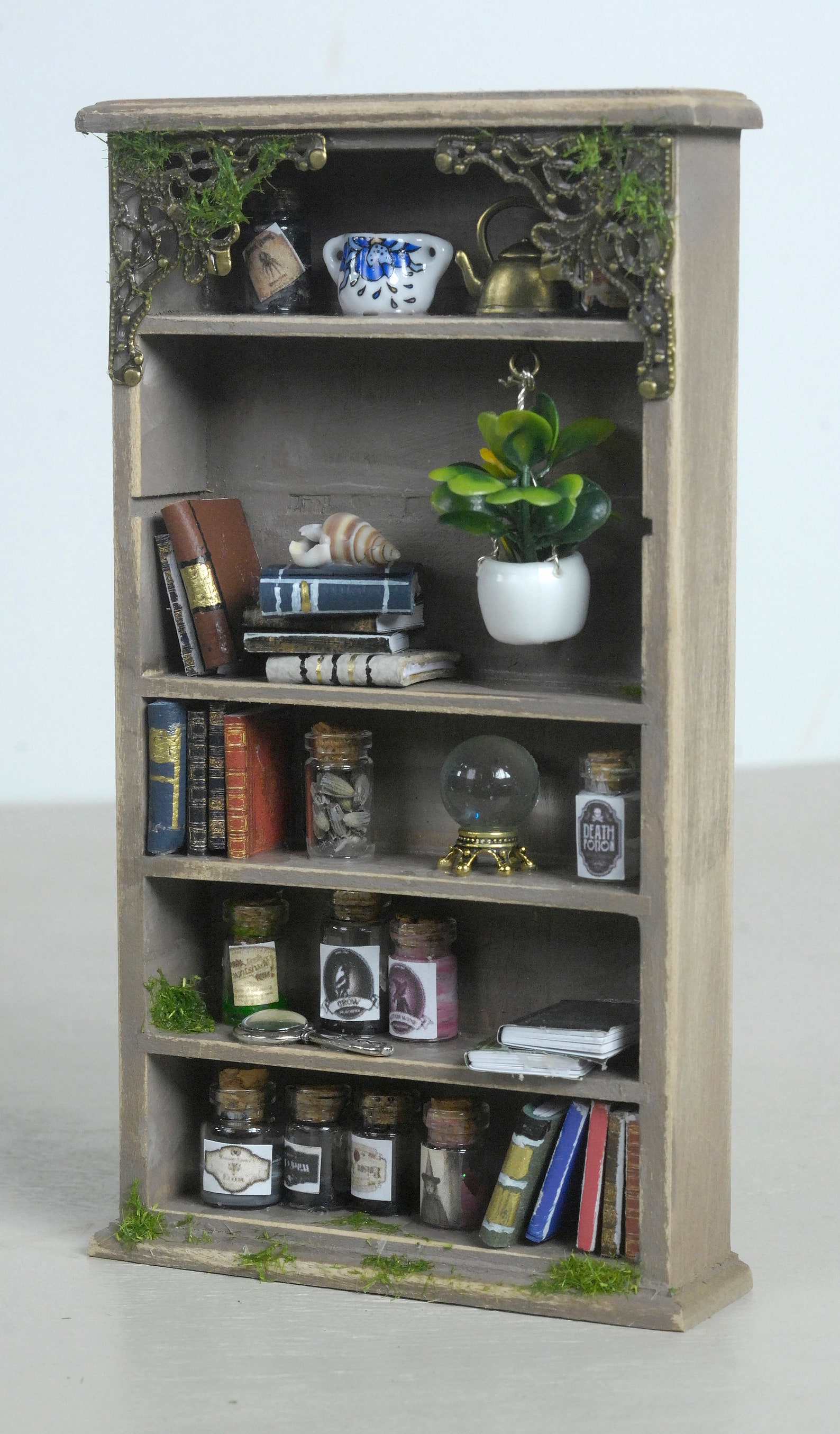 Miniature Dollhouse Bookcase, Books, Hanging Plants, Potions, Magic ...