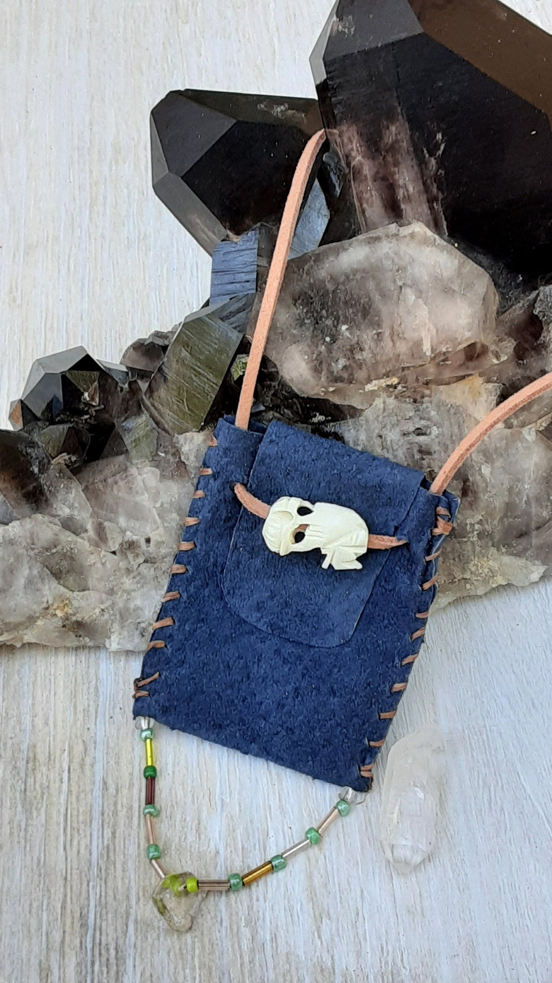 Handmade Leather Crystal Amulet Pouch Necklace: Boho Keepsake - Etsy