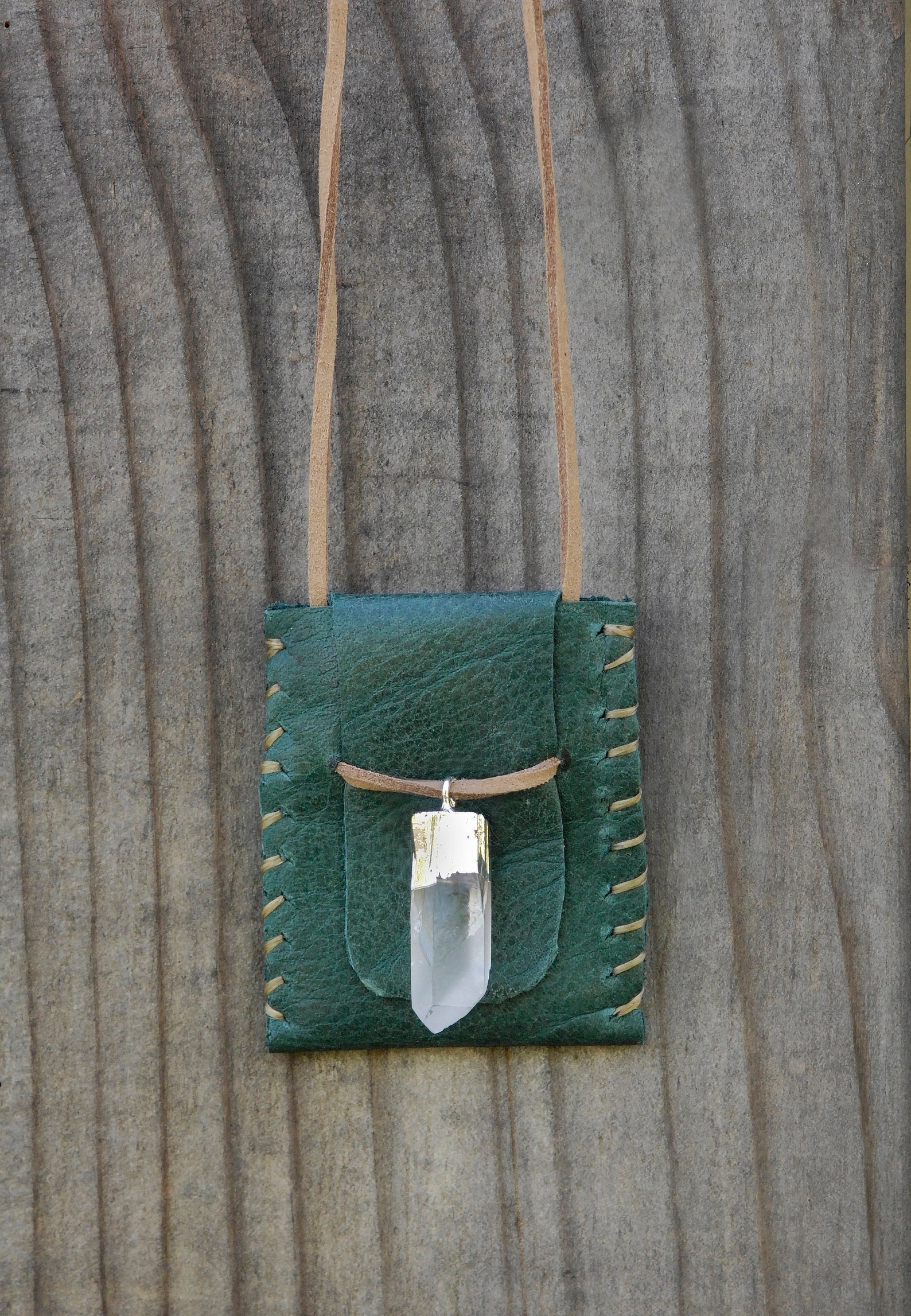 Handmade Leather Crystal Pouch Necklace: Quartz Amulet - Etsy