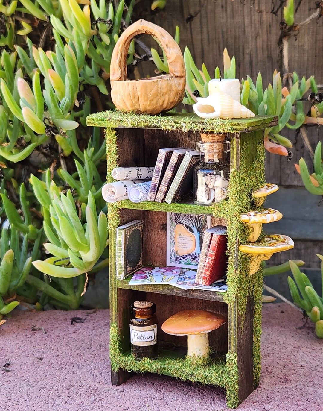Woodland Crystal Fairy Bookcase Miniature Mushroom Dollhouse Ooak 12 ...