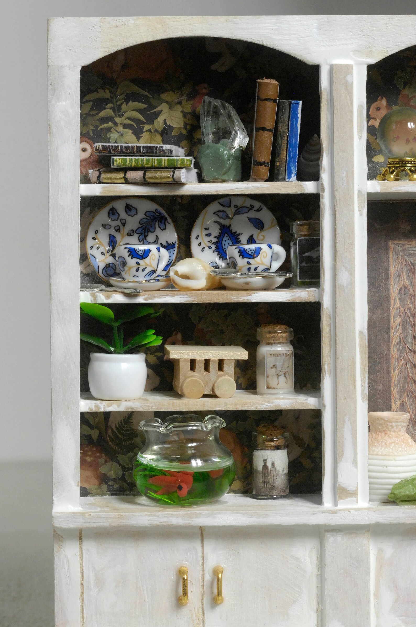 Miniature Dollhouse Distressed Bookcase, Books, Hanging Plants, Potions ...