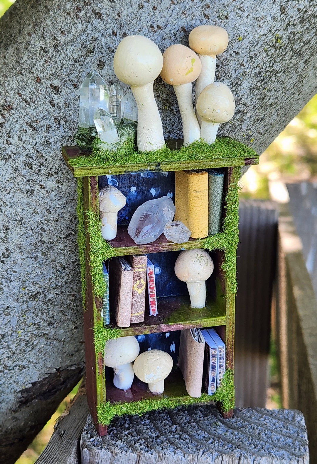 Cottagecore Crystal Fairy Bookcase Miniature Kitchen Decor Mushroom ...
