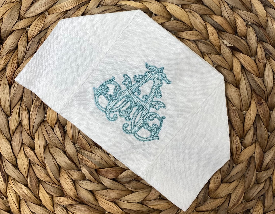 Monogrammed Linen Tissue Box Cover. Personalized Gift. Vintage Vine ...