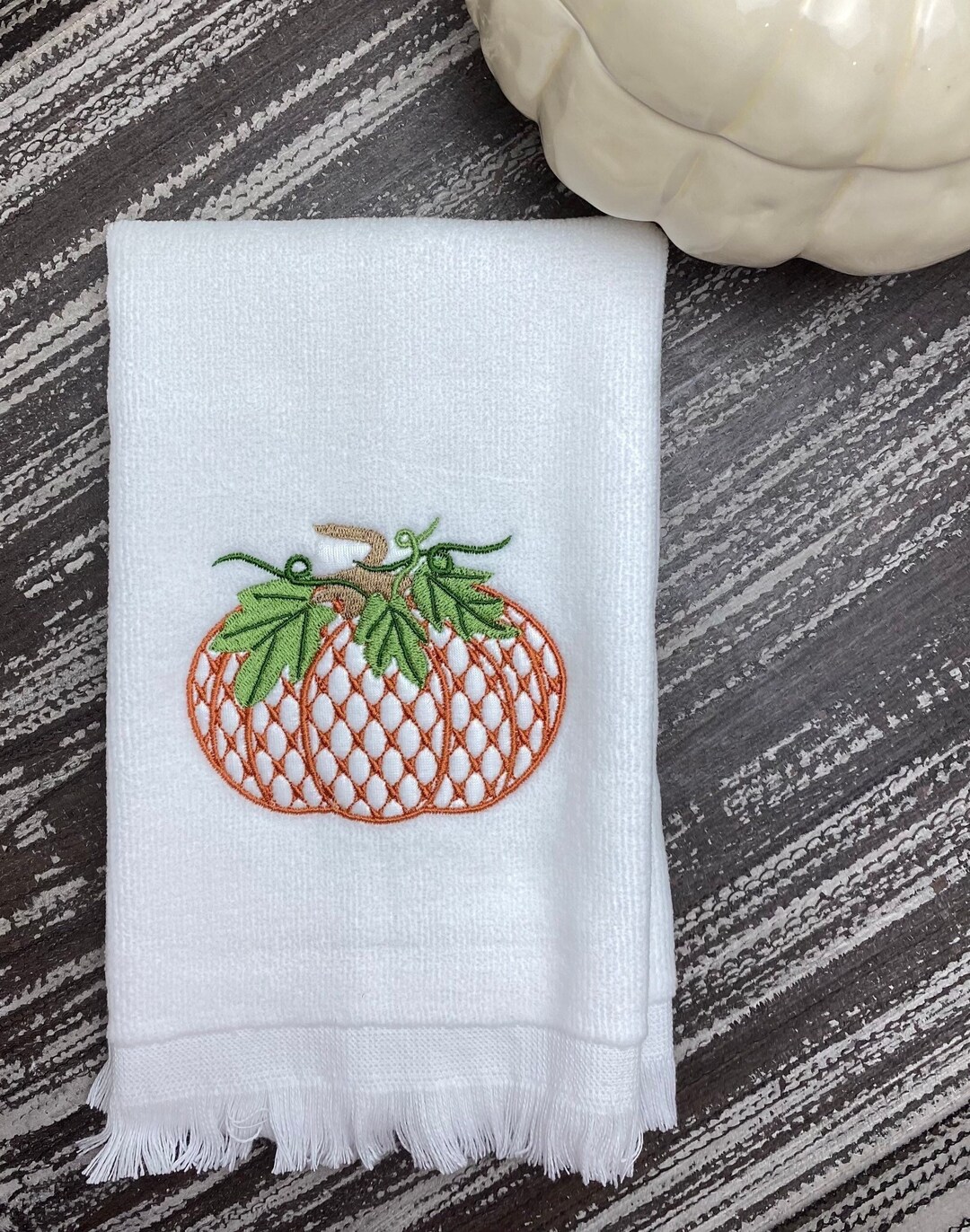 Fall Chic Pumpkin Embroidered Fingertip Hand Towel Hostess Housewarming ...