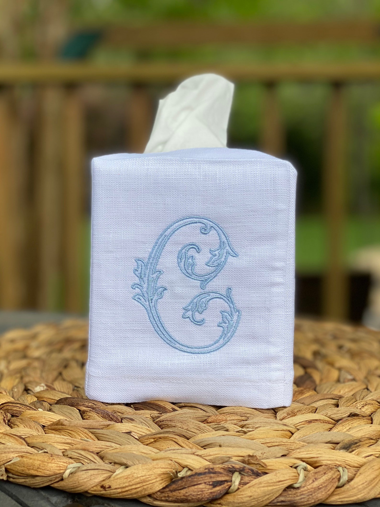 Monogrammed Linen Tissue Box Cover. Personalized Gift. Vine | Etsy