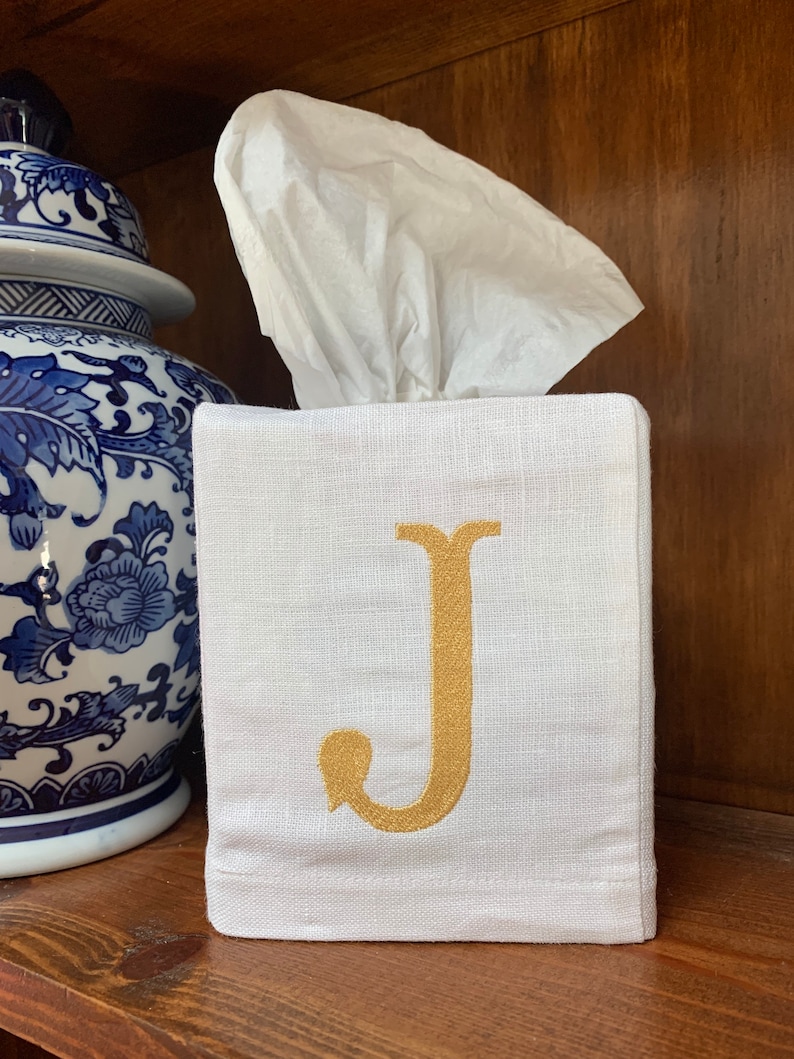 Monogrammed Linen Tissue Box Cover: Personalized Single Monogram Gift ...