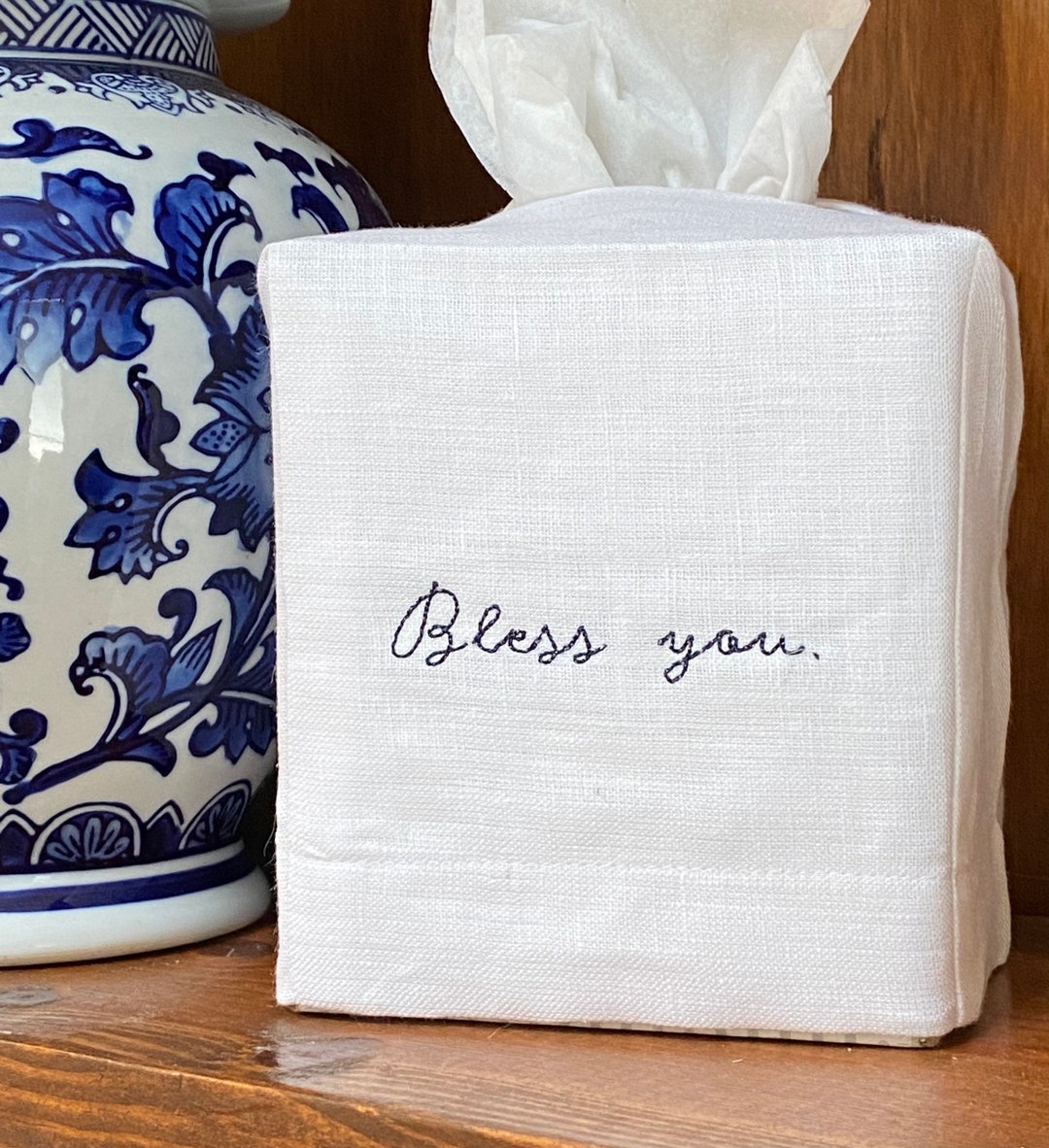Bless You Embroidered Linen Tissue Box Cover. Gift for Her - Etsy