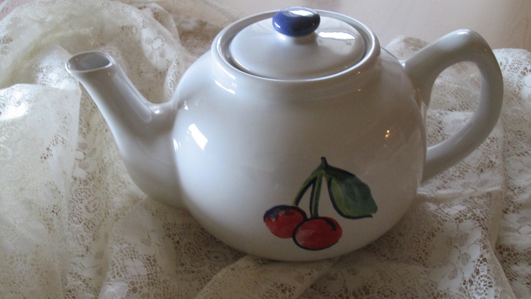 Jay Import White 4 Cup Cherry Themed Tea Pot - Etsy