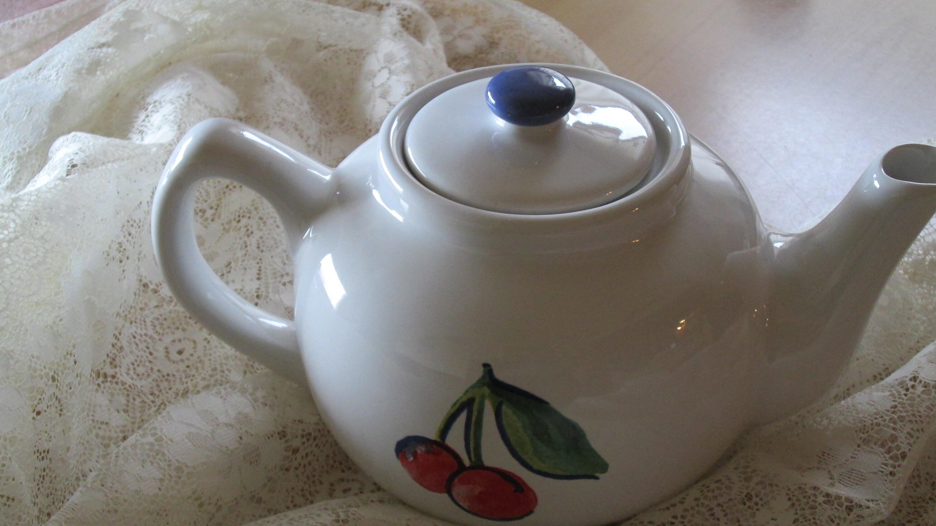 Jay Import White 4 Cup Cherry Themed Tea Pot - Etsy