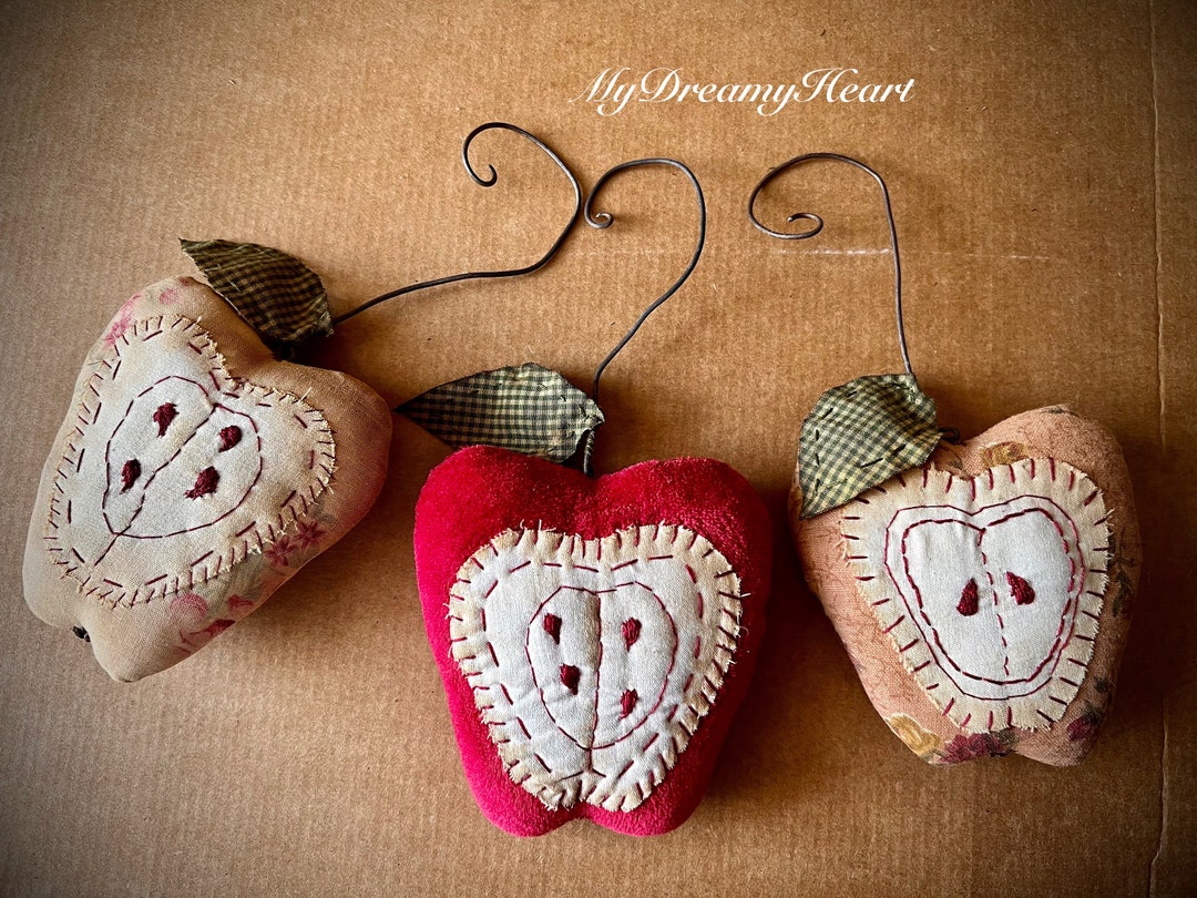 Primitive Apple , Sliced Apple, Fabric Apple, Door Handle, Prim Decor ...