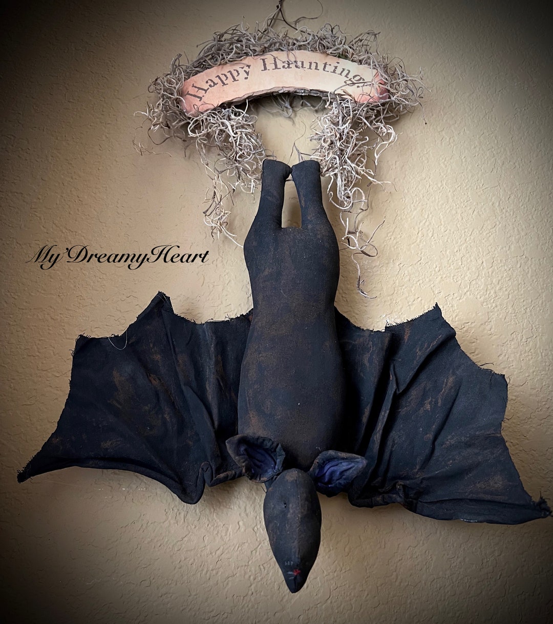 Bat, Hanging Bat, Halloween Decor, Fall Decor, Dark Art, Textile Bat ...