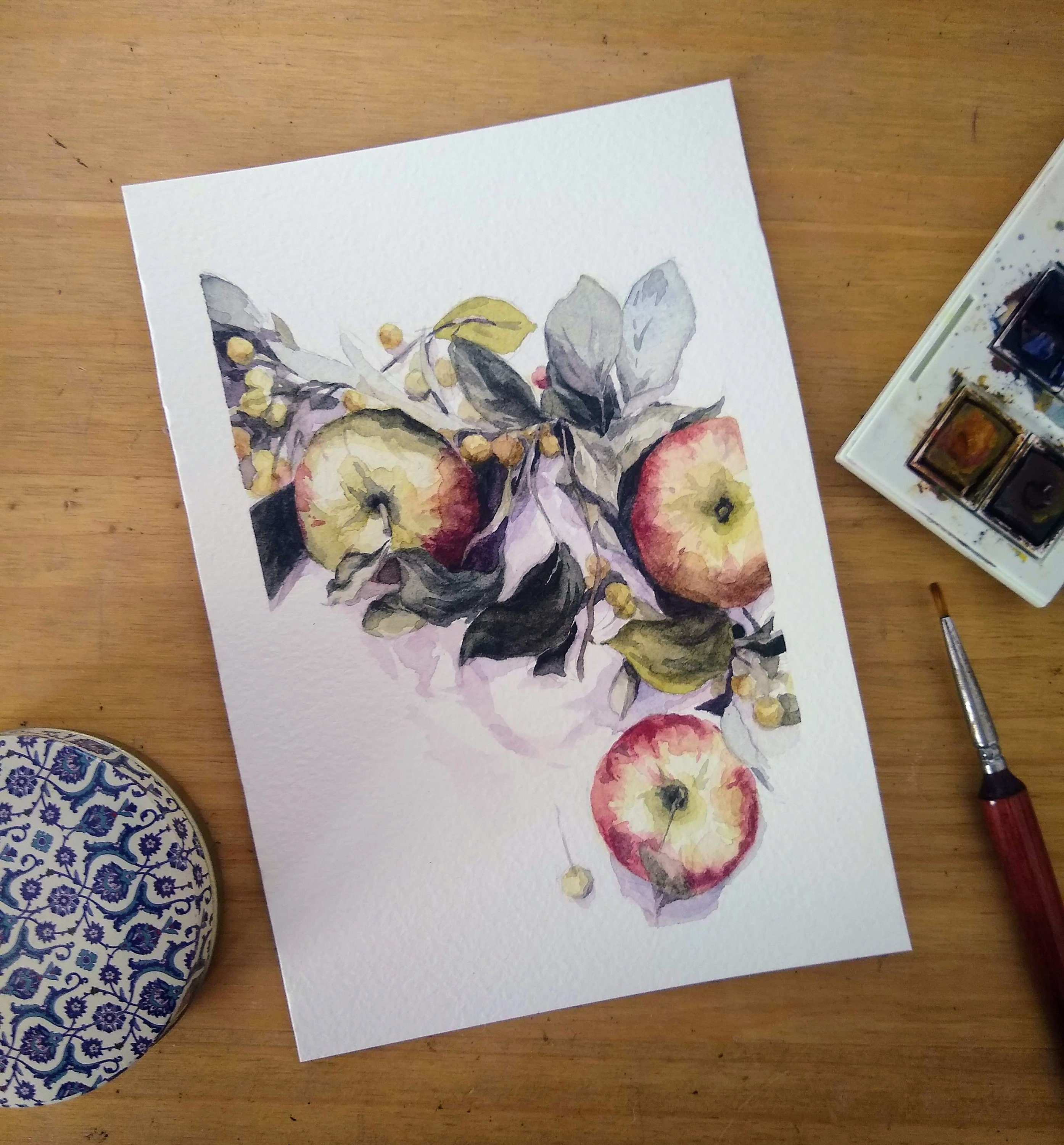 Original Watercolour Food Apple Painting Mini Arwork 5 X 7 Inches - Etsy