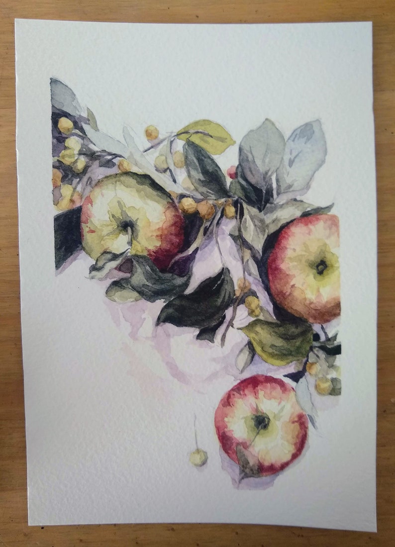 Original Watercolour Food Apple Painting Mini Arwork 5 X 7 Inches - Etsy