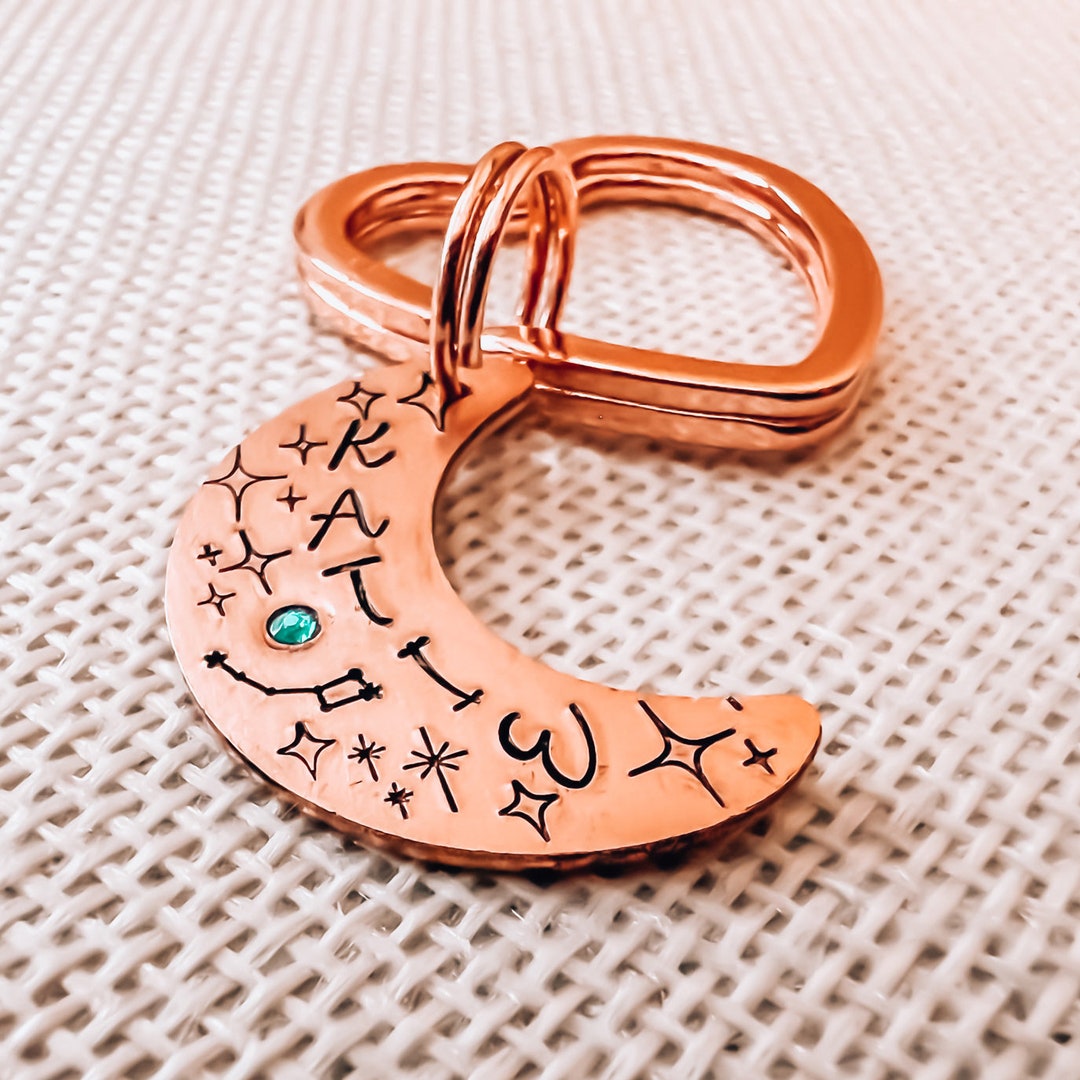 Personalized Birthmonth Keychain, Moon and Stars Keychain - Etsy