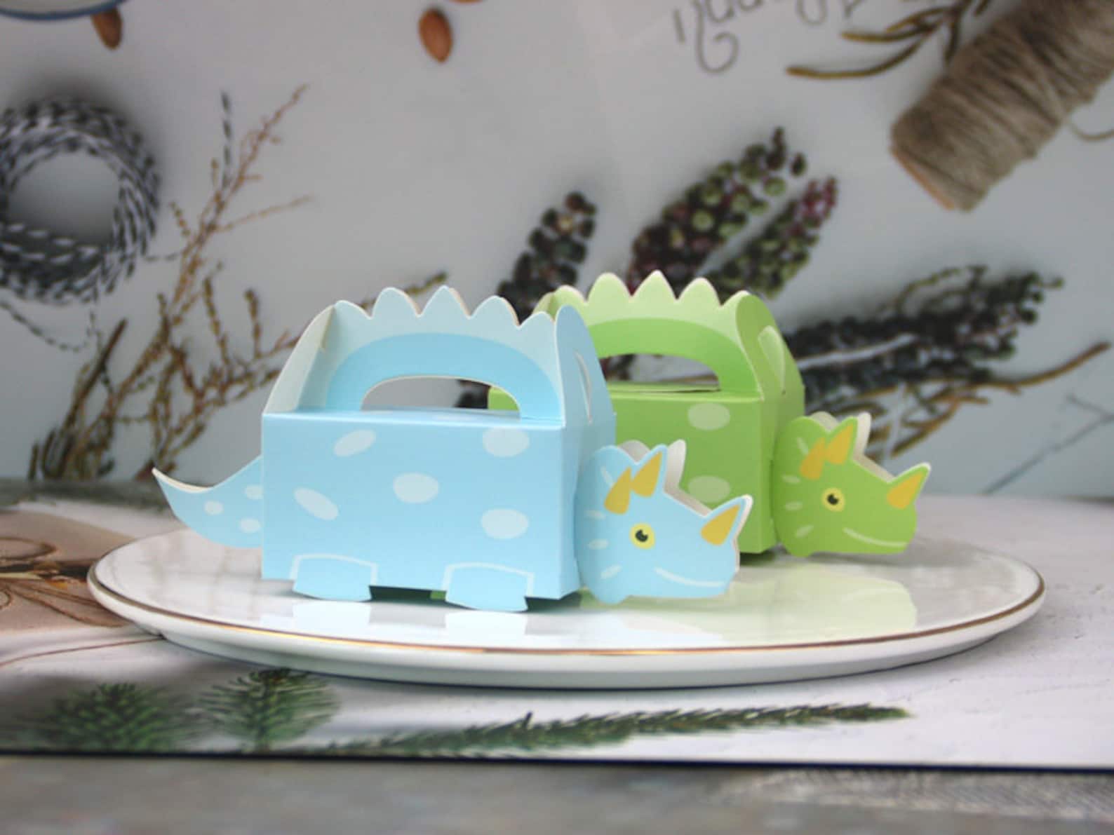 10x Kids Party Birthday Dino Box 16x4x8 Handle Blue Green Baby - Etsy ...